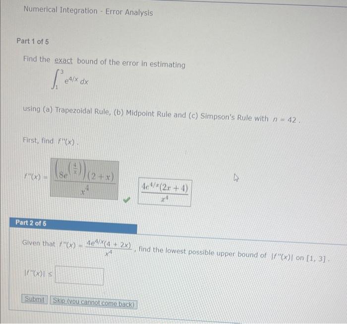 Solved Find the exact bound of the error in estimating | Chegg.com