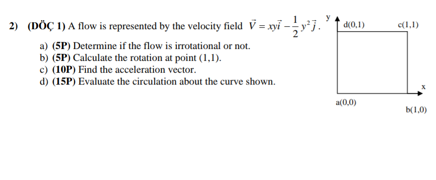 Solved 2) (DÖÇ 1) A flow is represented by the velocity | Chegg.com