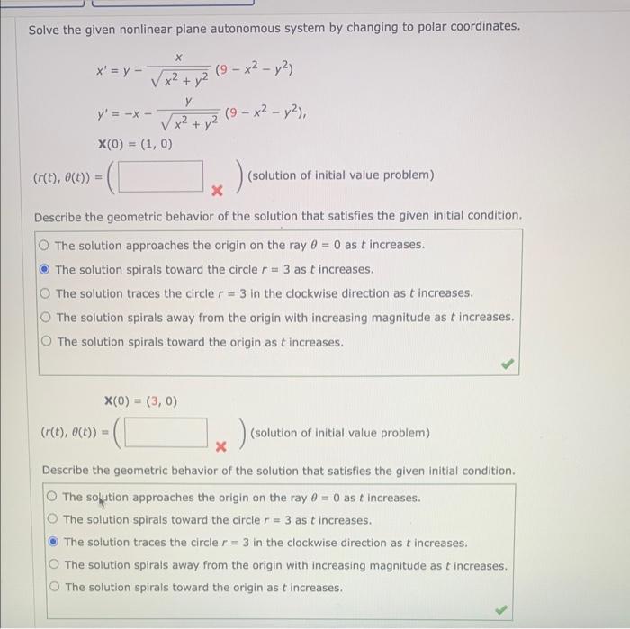 Solved Solve the given nonlinear plane autonomous system by | Chegg.com