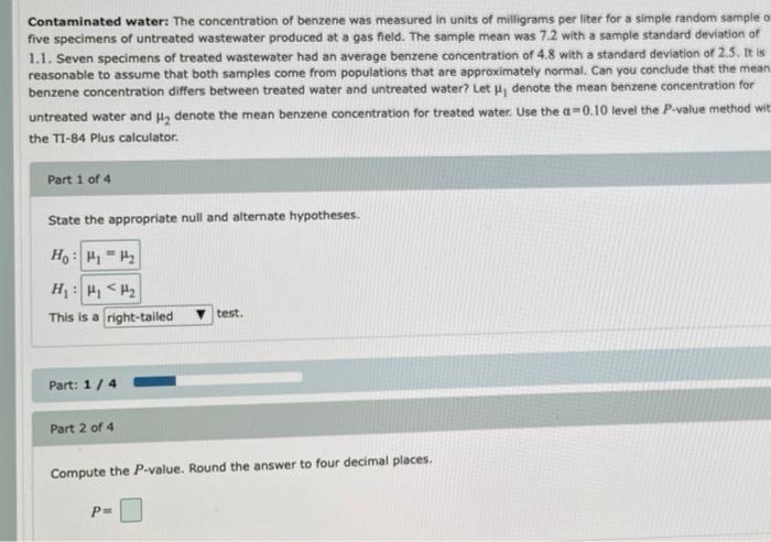 Solved Contaminated water: The concentration of benzene was | Chegg.com