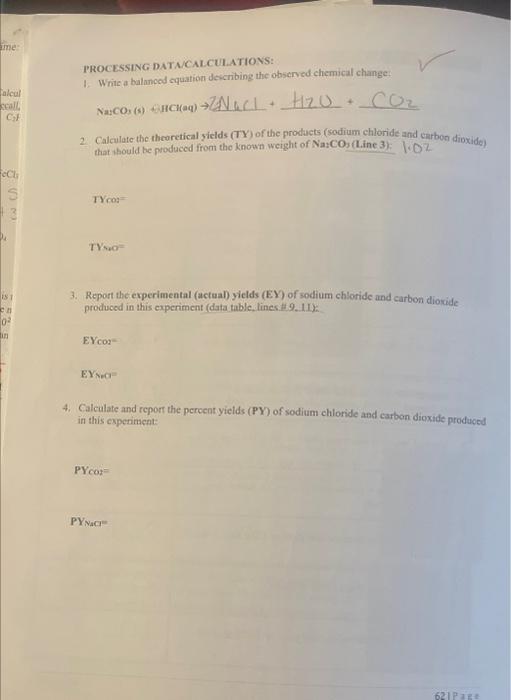 Solved PROCESSING DATACALCULATIONS: 1. Write a balnoed | Chegg.com