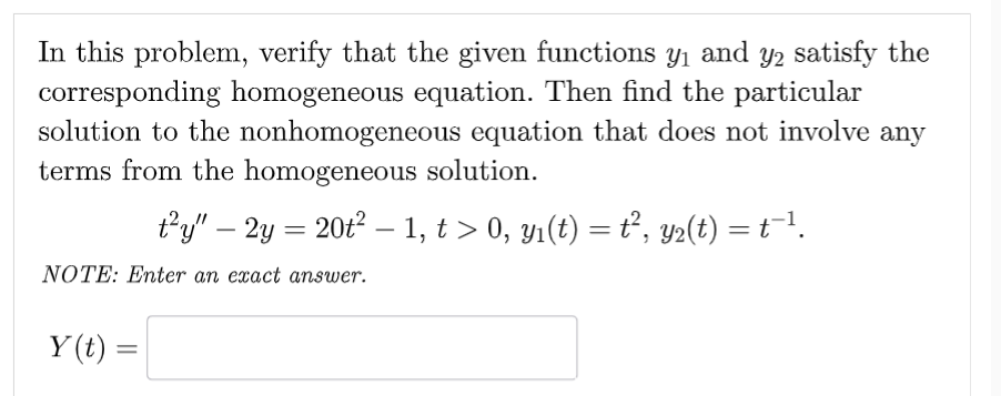 Solved In ﻿this problem, verify that the given functions y1 | Chegg.com