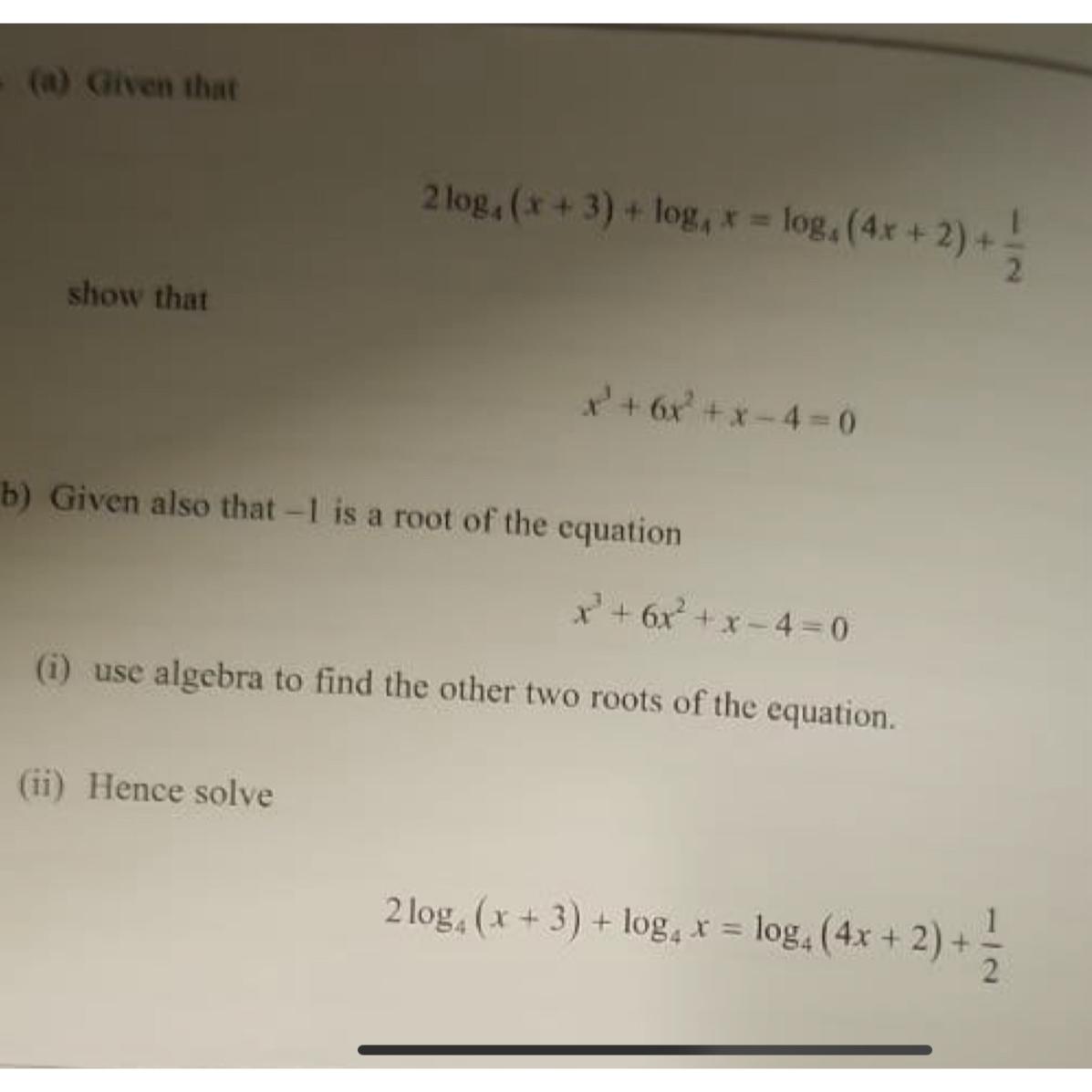 Solved a Given That2log4 x 3 log4x log4 4x 2 12show Chegg