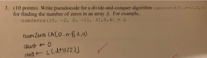 Solved 3. ( 10 points) Write pseudocode for a | Chegg.com