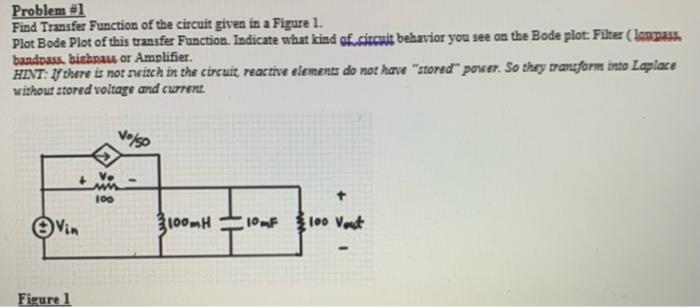 Solved Problem #1 Find Transfer Function of the circuit | Chegg.com