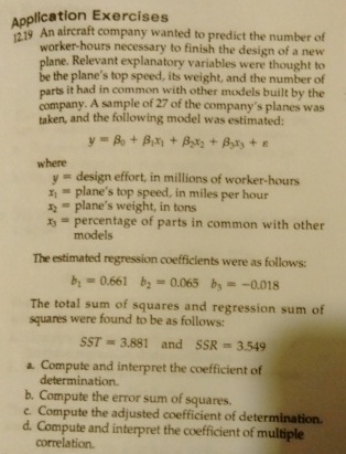 Solved Application Exercises12.19 ﻿An aircraft company | Chegg.com