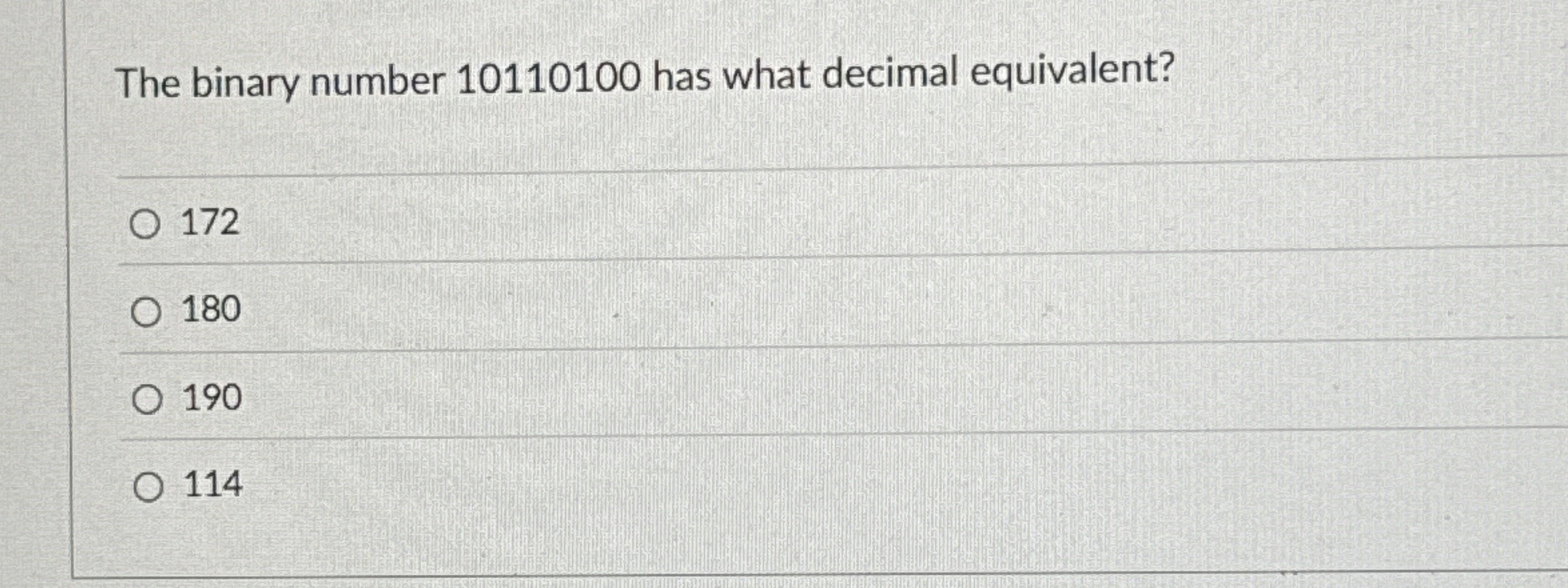 Solved The binary number 10110100 ﻿has what decimal | Chegg.com