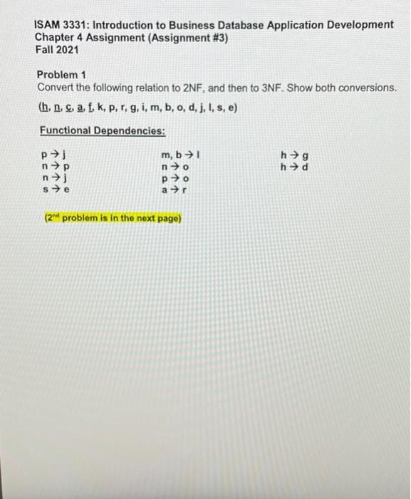 Solved ISAM 3331: Introduction to Business Database | Chegg.com
