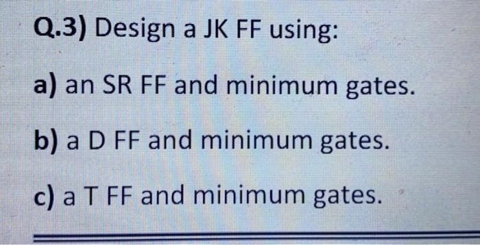 Solved Q.3) Design a JK FF using: a) an SR FF and minimum | Chegg.com