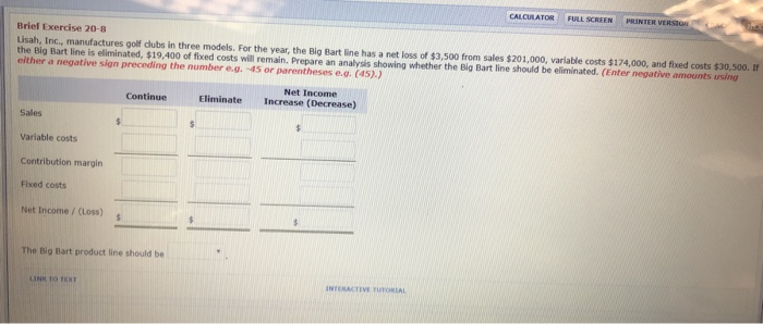 Solved CALCULATOR FULL SCREEN PRINTER VERSION Brief Exercise | Chegg.com