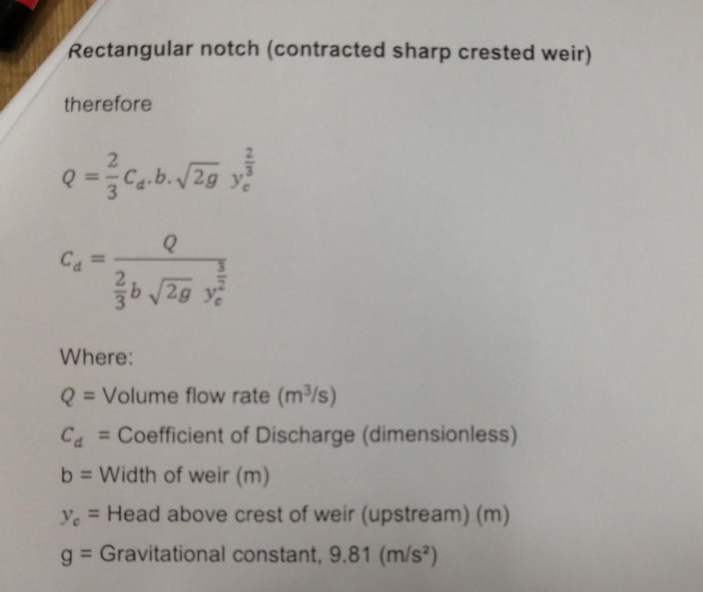 Solved For a sharp crested rectangular notch weir (part | Chegg.com
