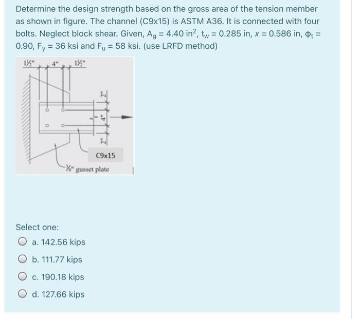 Solved Determine the design strength based on the gross area | Chegg.com