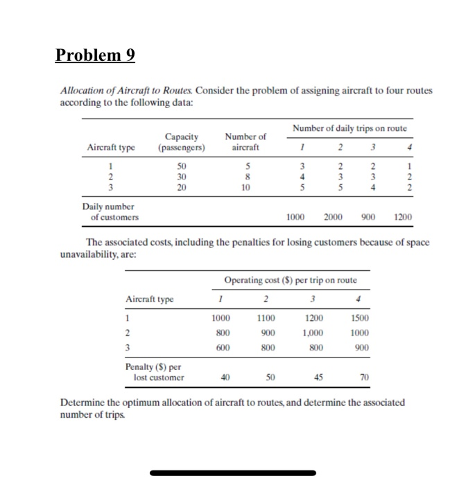 Solved Problem 9 Allocation of Aircraft to Routes. Consider | Chegg.com