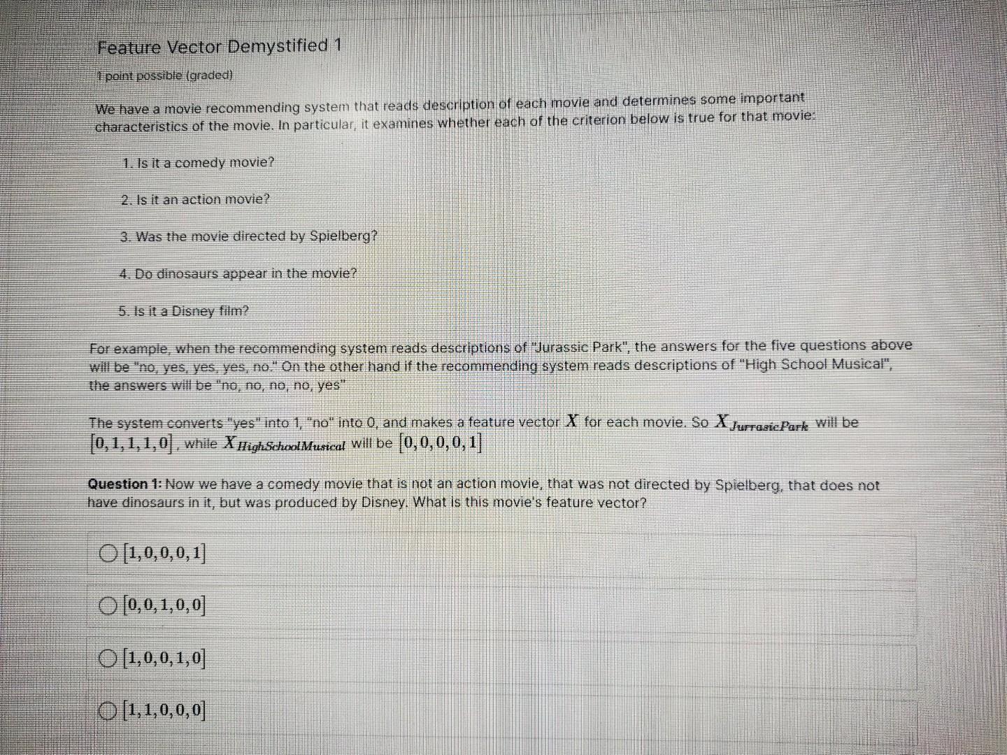 Solved Feature Vector Demystified 1 point possible (graded) | Chegg.com