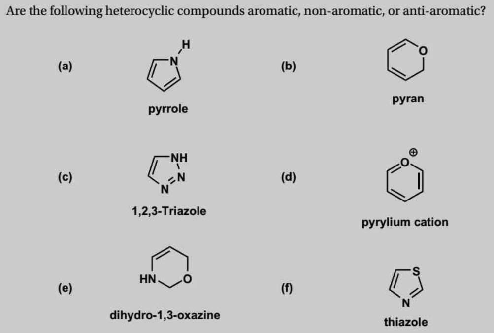 Solved Are the following heterocyclic compounds aromatic, | Chegg.com