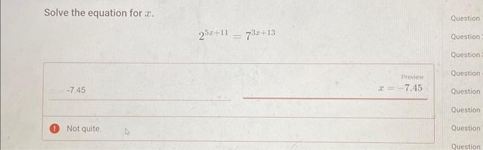 Solved Solve the equation for x. 25x+11=73x+13 | Chegg.com