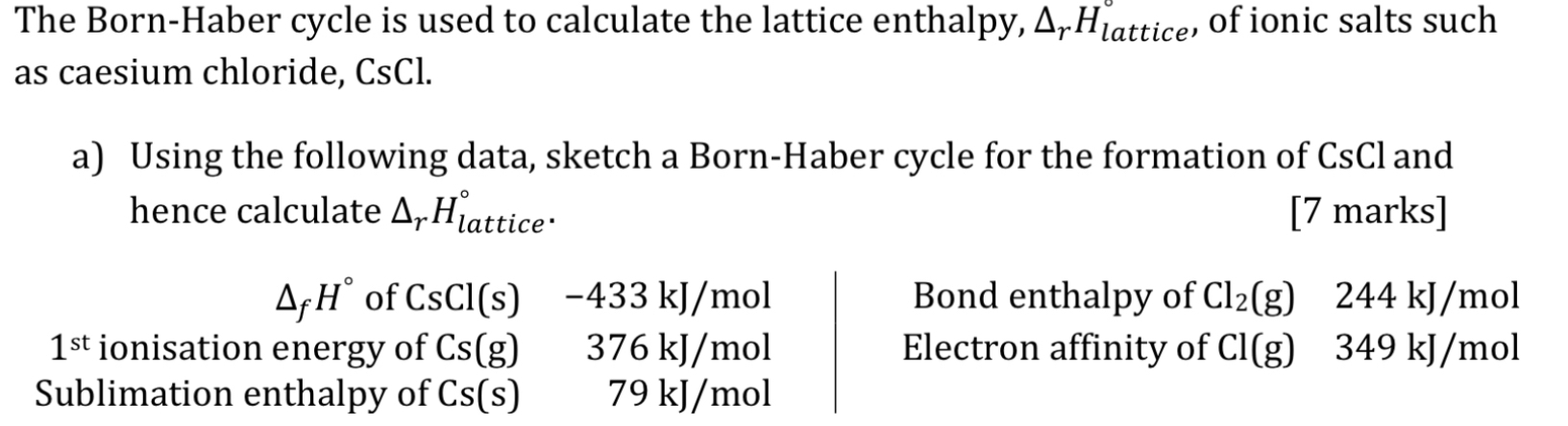 Solved The Born-Haber cycle is used to calculate the lattice | Chegg.com