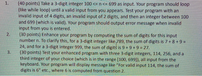 Solved 1. 2. (40 points) Take a 3-digit integer 100