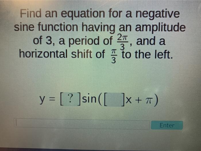 Solved Find an equation for a negative sine function having | Chegg.com
