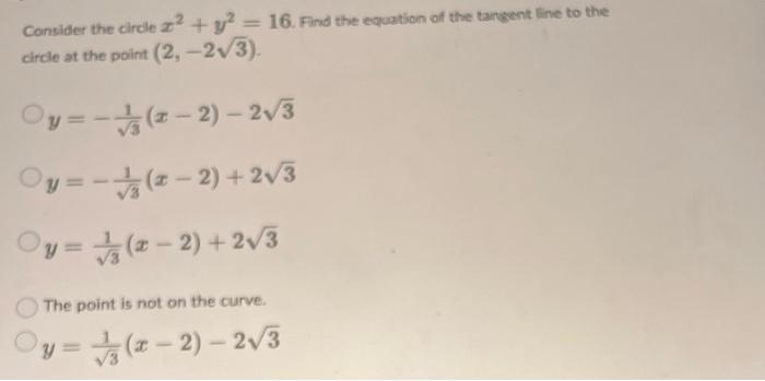 Solved Consider the circle x2+y2=16. Find the equation of | Chegg.com