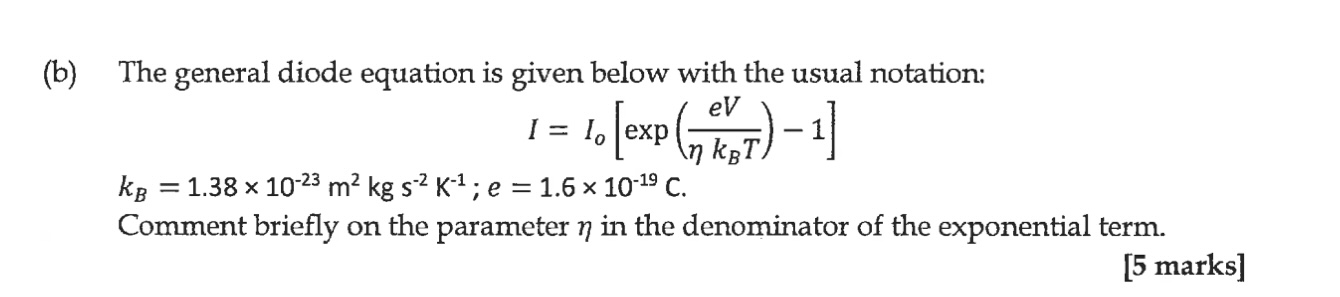 Solved (b) ﻿The general diode equation is ﻿given below with | Chegg.com