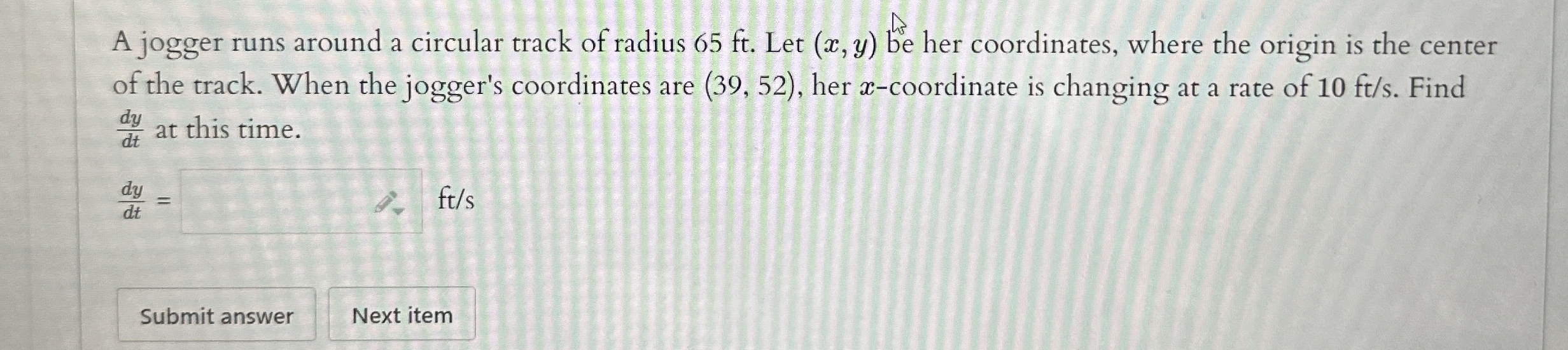 Solved A jogger runs around a circular track of radius 65 | Chegg.com
