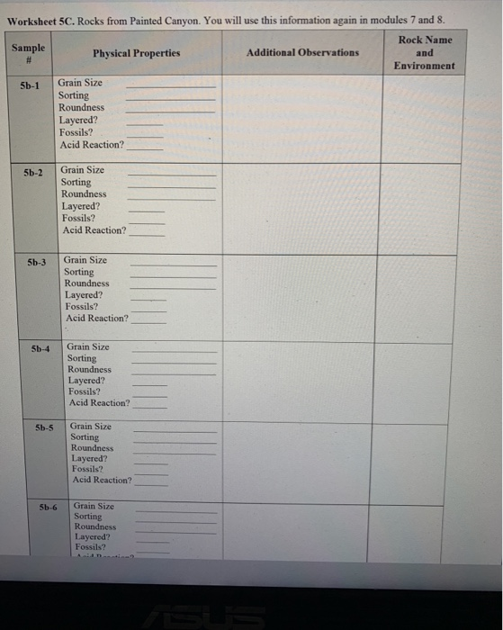 Solved Worksheet 5C. Rocks from Painted Canyon. You will use | Chegg.com
