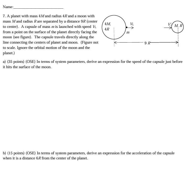 Solved A planet with mass 4M and radius 4R and a moon with | Chegg.com