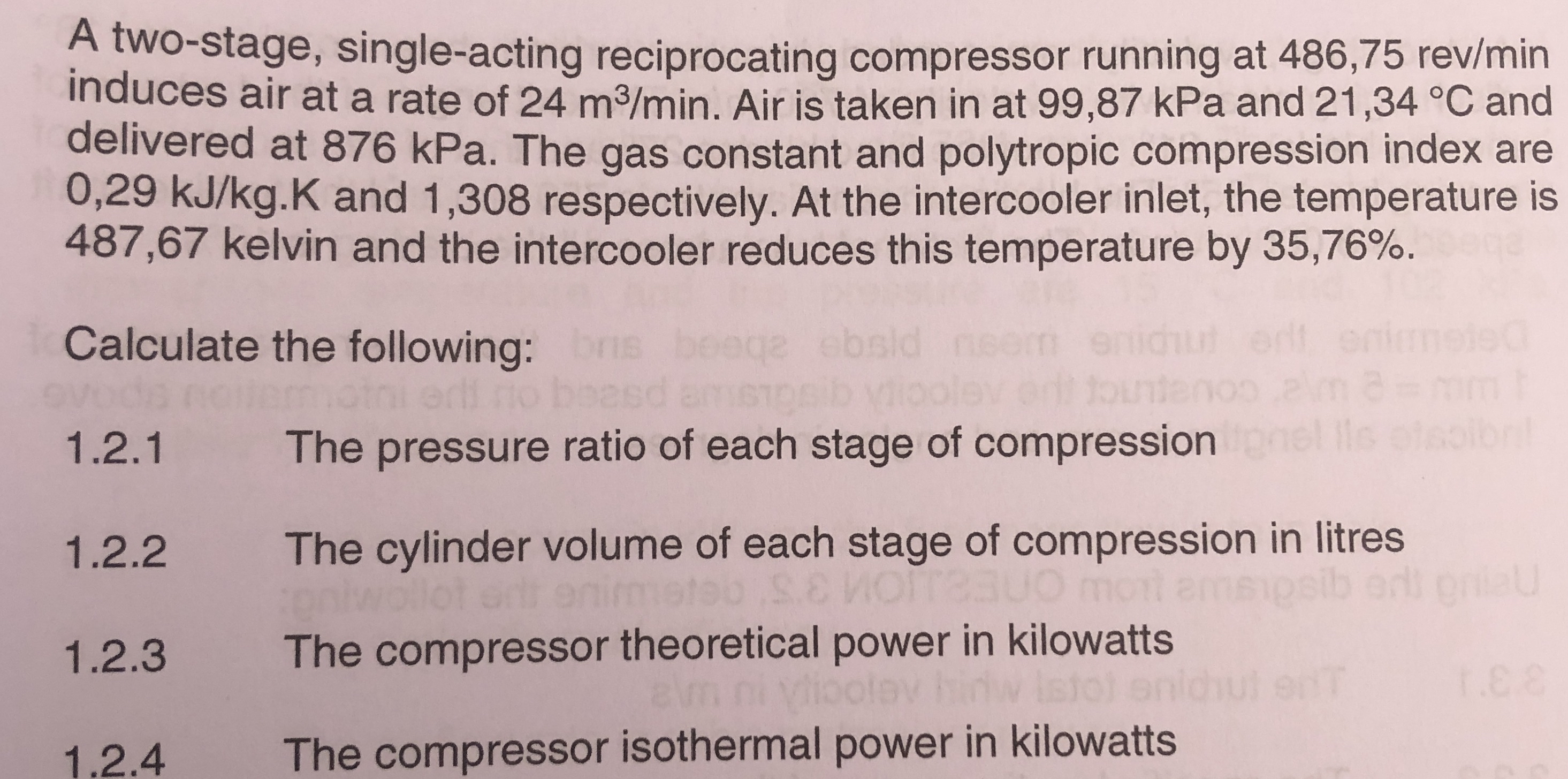 Solved A two-stage, single-acting reciprocating compressor | Chegg.com