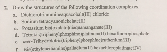 Solved 2. Draw the structures of the following coordination | Chegg.com