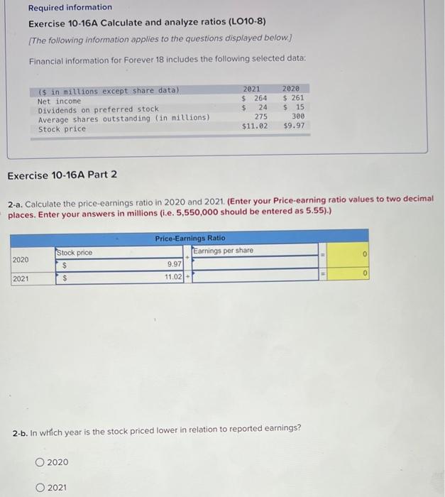Solved Required information Exercise 10-16A Calculate and | Chegg.com