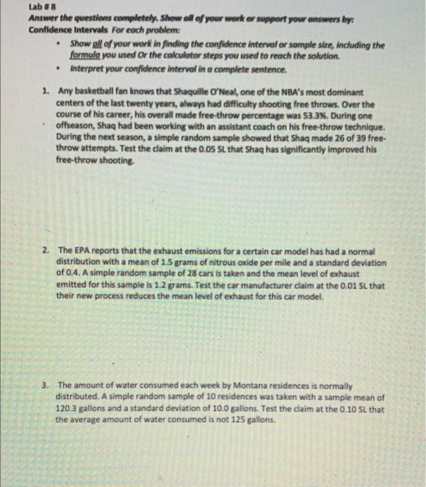 Solved Lab #8 Answer the questions completely. Show all of | Chegg.com