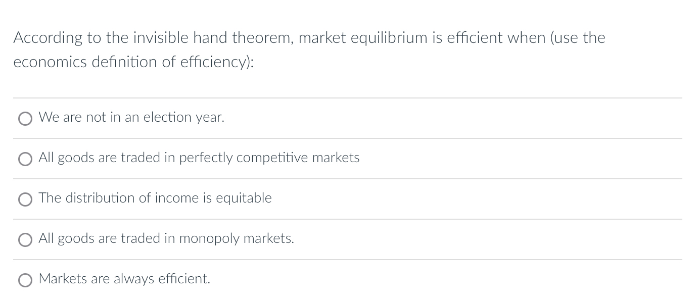 Solved According to the invisible hand theorem, market | Chegg.com