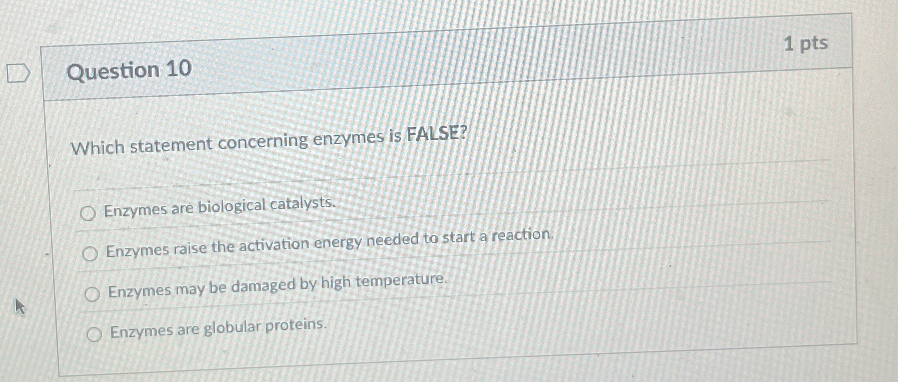 Solved Question 101 ﻿ptsWhich statement concerning enzymes | Chegg.com