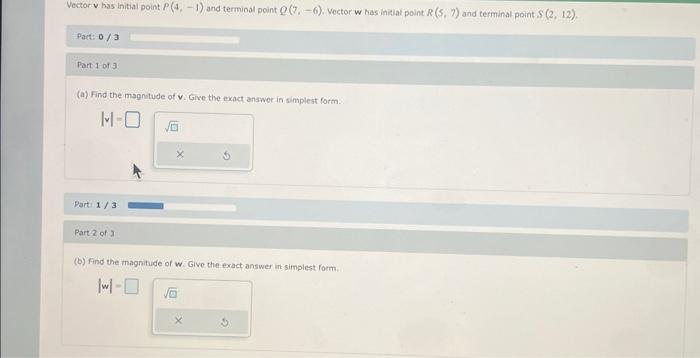 Solved Vector v has initial point P(4,−1) and terminal point | Chegg.com