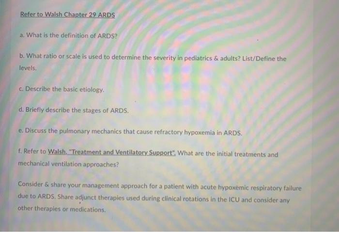 Solved A What Is The Definition Of Ards B What Ratio Or