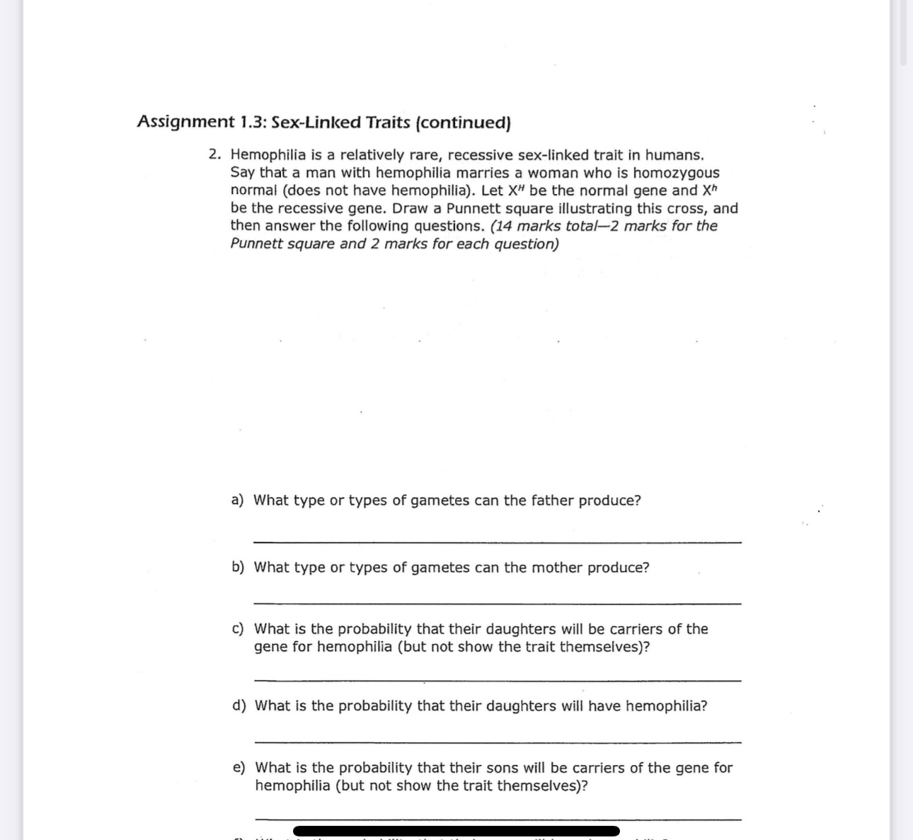 Solved Assignment 1.3: Sex-Linked Traits | Chegg.com