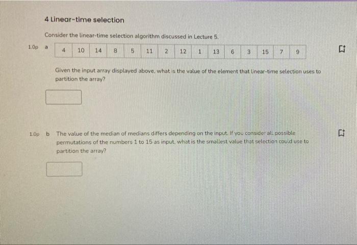 4 Linear Time Selection Consider The Linear Time