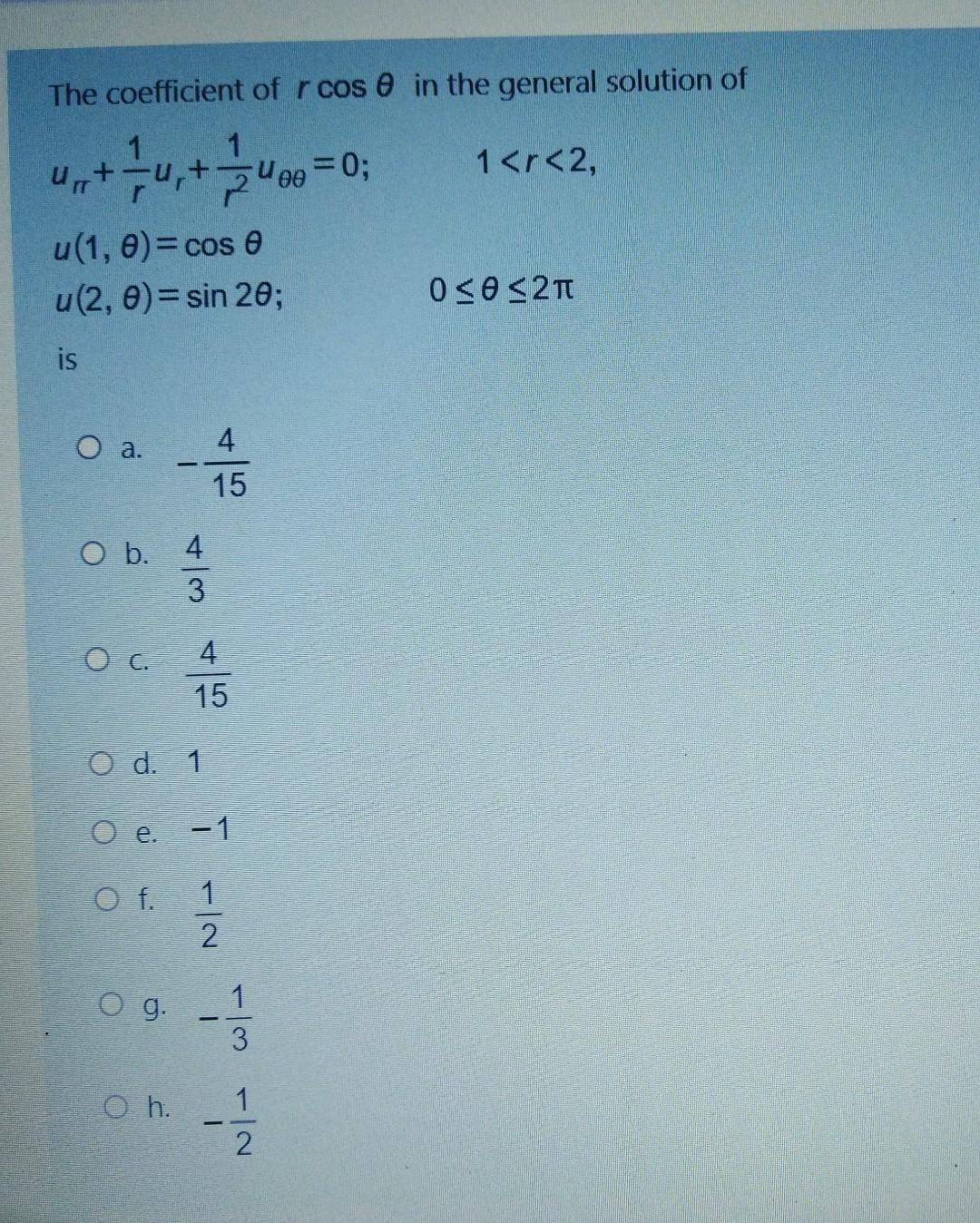 Solved The coefficient of r cos o in the general solution of | Chegg.com
