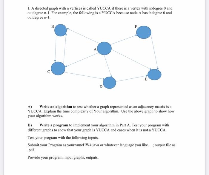 Solved 1. A directed graph with n vertices is called YUCCA | Chegg.com