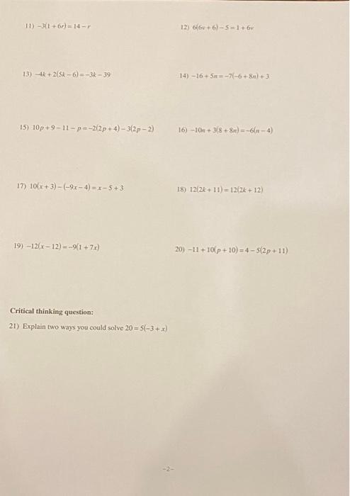 Solved Solving Multi-Step Equations Penad Solve each | Chegg.com