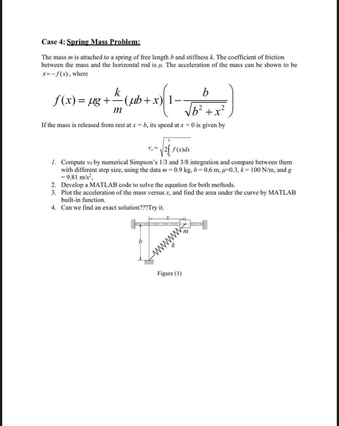 Solved Case 4: Spring Mass Problem: The mass m is attached | Chegg.com