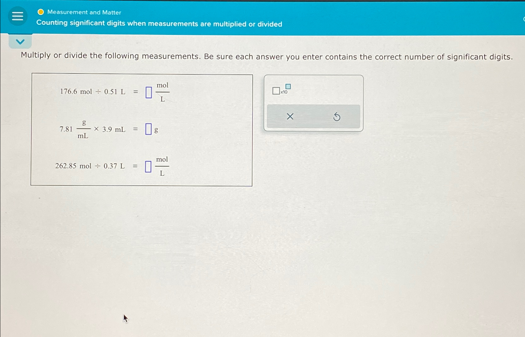 Solved Measurement and MatterCounting significant digits | Chegg.com