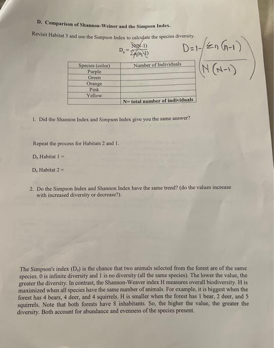 Solved The Shannon Index is a measurement used to compare | Chegg.com