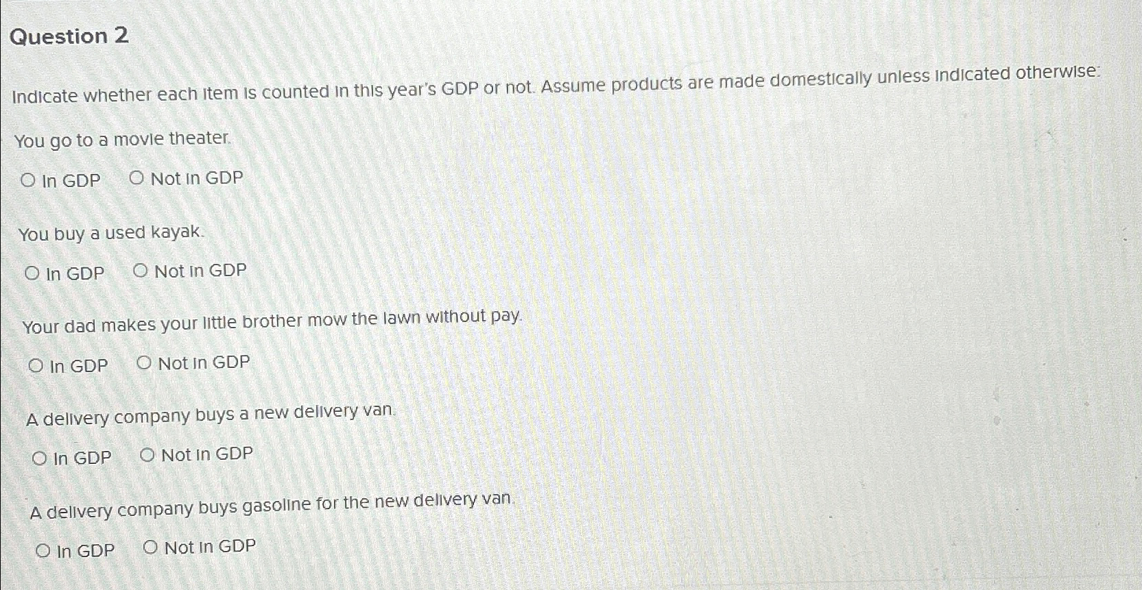 Solved Question 2Indicate whether each item is counted in | Chegg.com