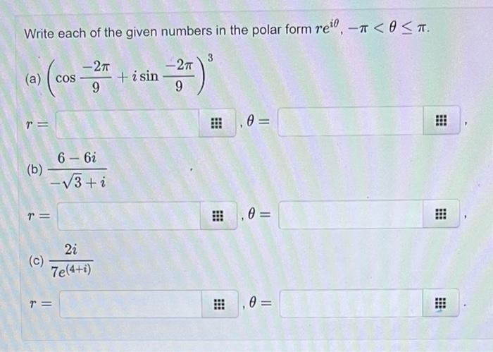 Solved Write each of the given numbers in the polar form | Chegg.com