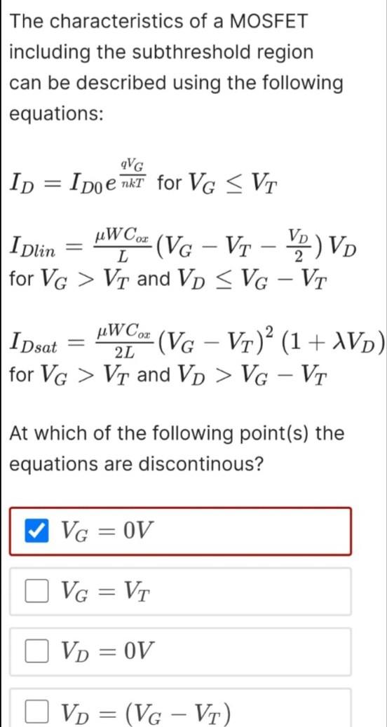 Solved The characteristics of a MOSFET including the | Chegg.com