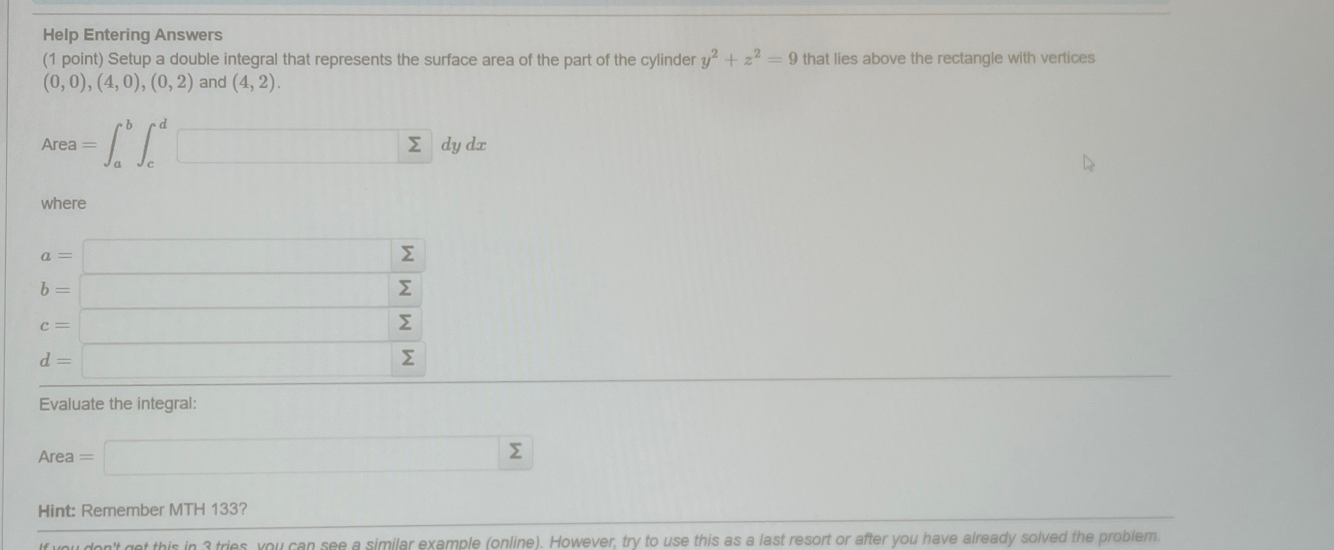Solved Help Entering Answers(1 ﻿point) ﻿Setup a double | Chegg.com