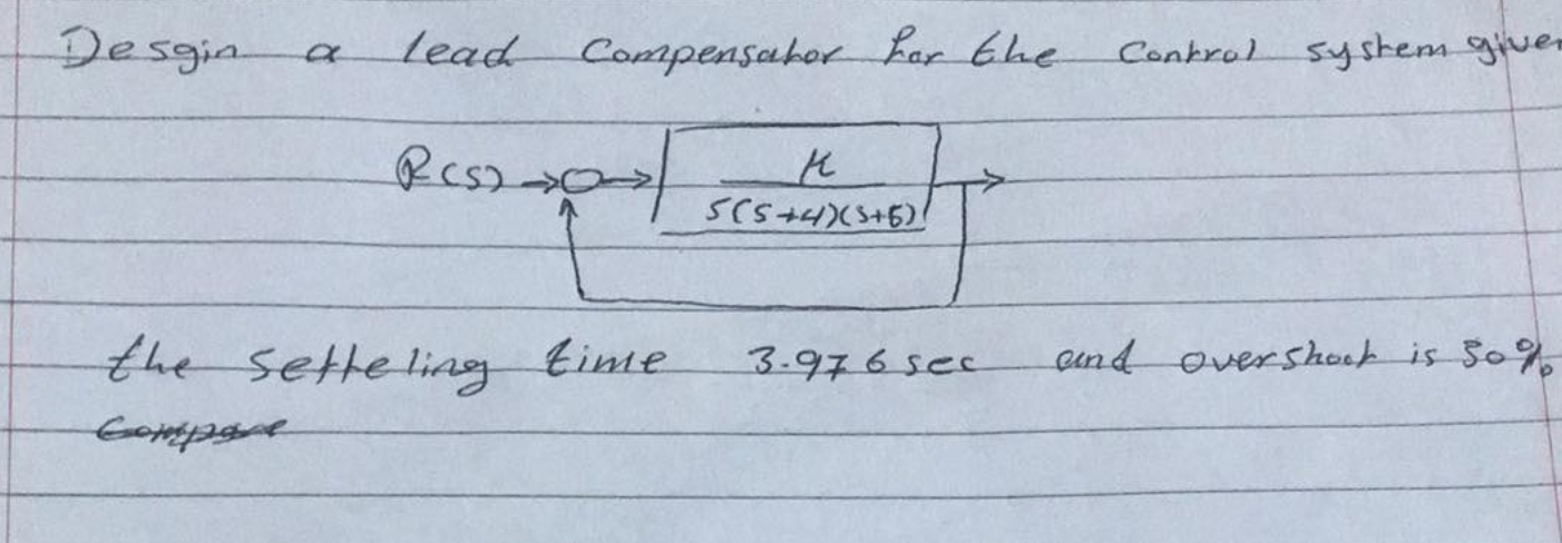 Solved Desgin a lead compensaher for the control system | Chegg.com
