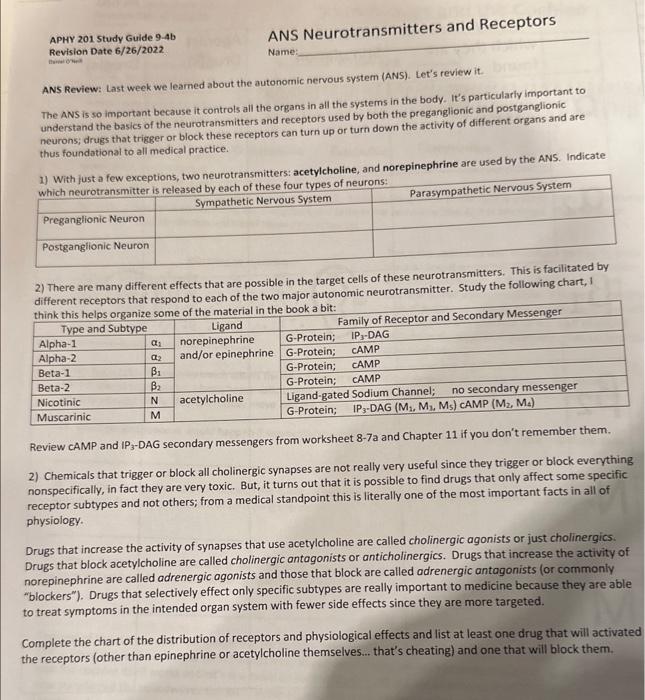 Solved APHY 2 Daniel O'N Cell N Neur α1 α2 B₁ B₂ N M | Chegg.com